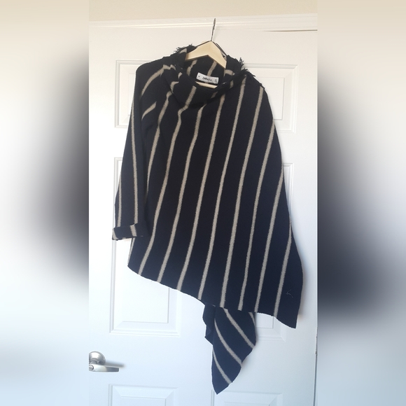 Zara | Jackets & Coats | Zara Black And White Striped Poncho | Poshmark